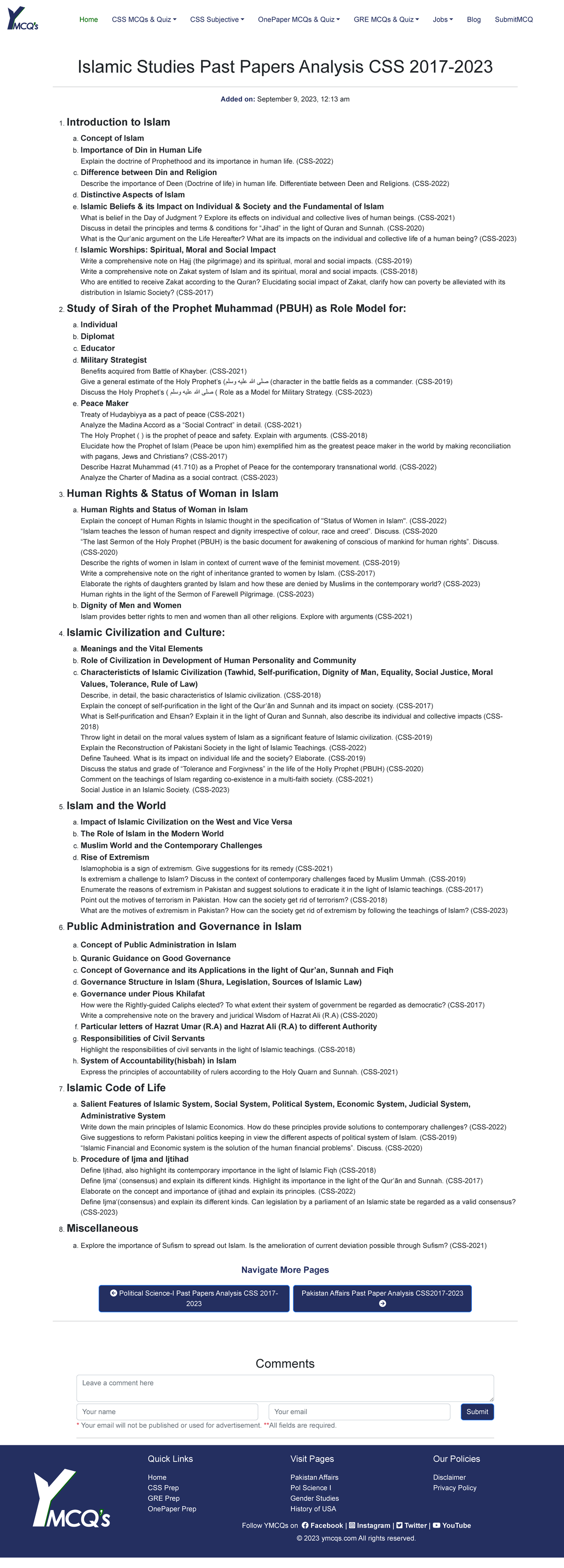 Islamic Studies CSS Past Papers Analysis (2017-2023) and Key Insights ...