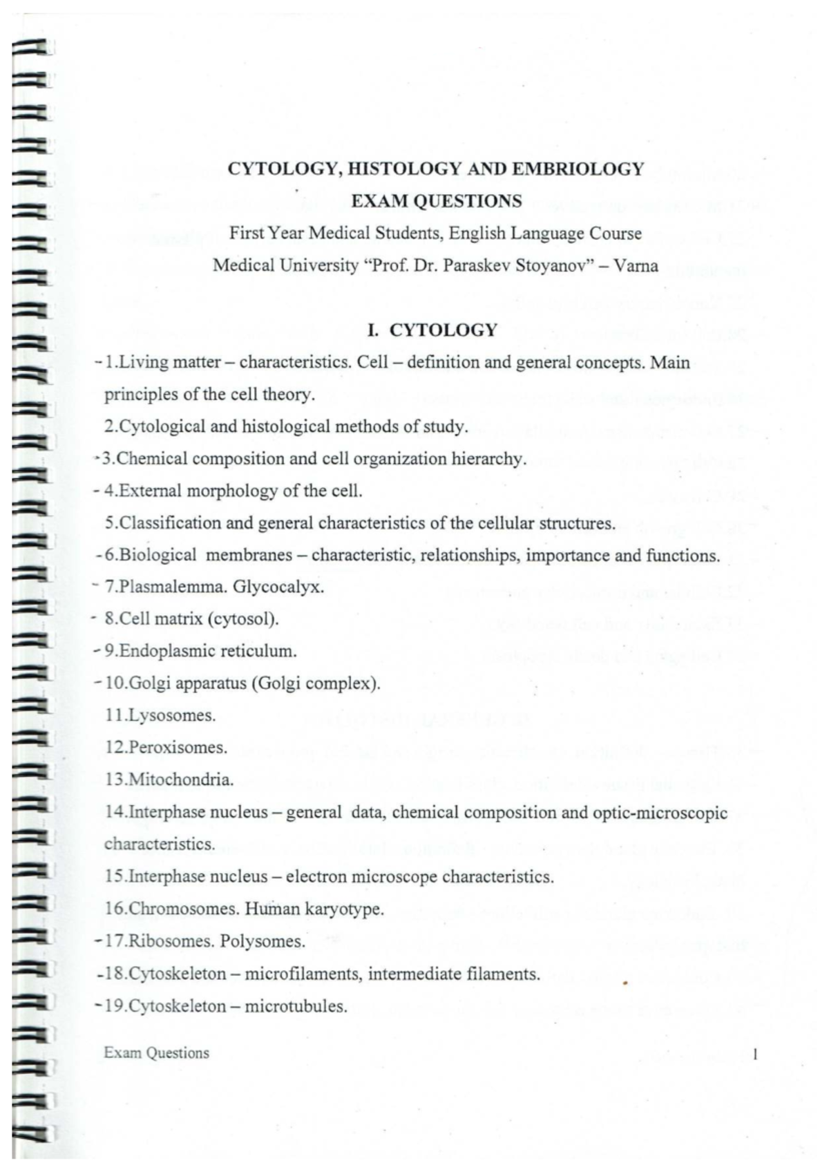 CYTO 101: Exam Questions on Cytology, Histology & Embryology - Studocu