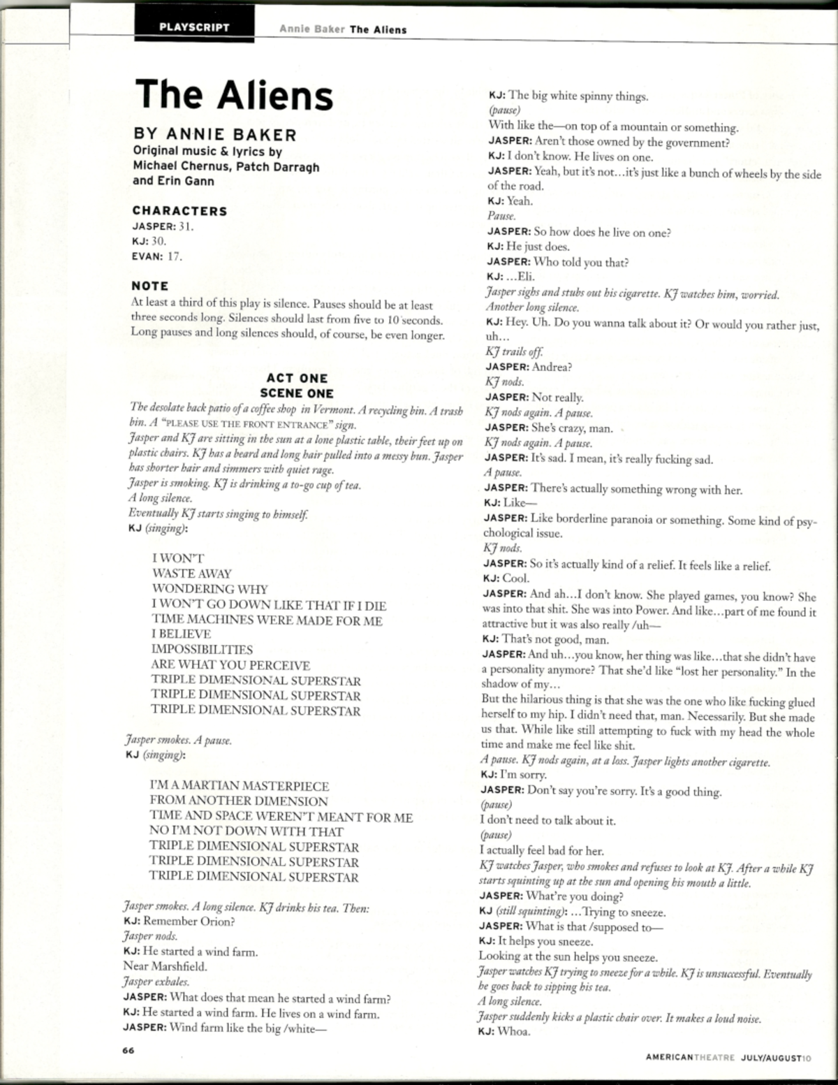 PLAYSCRIPT Study Notes on "The Aliens" by Annie Baker - Studocu