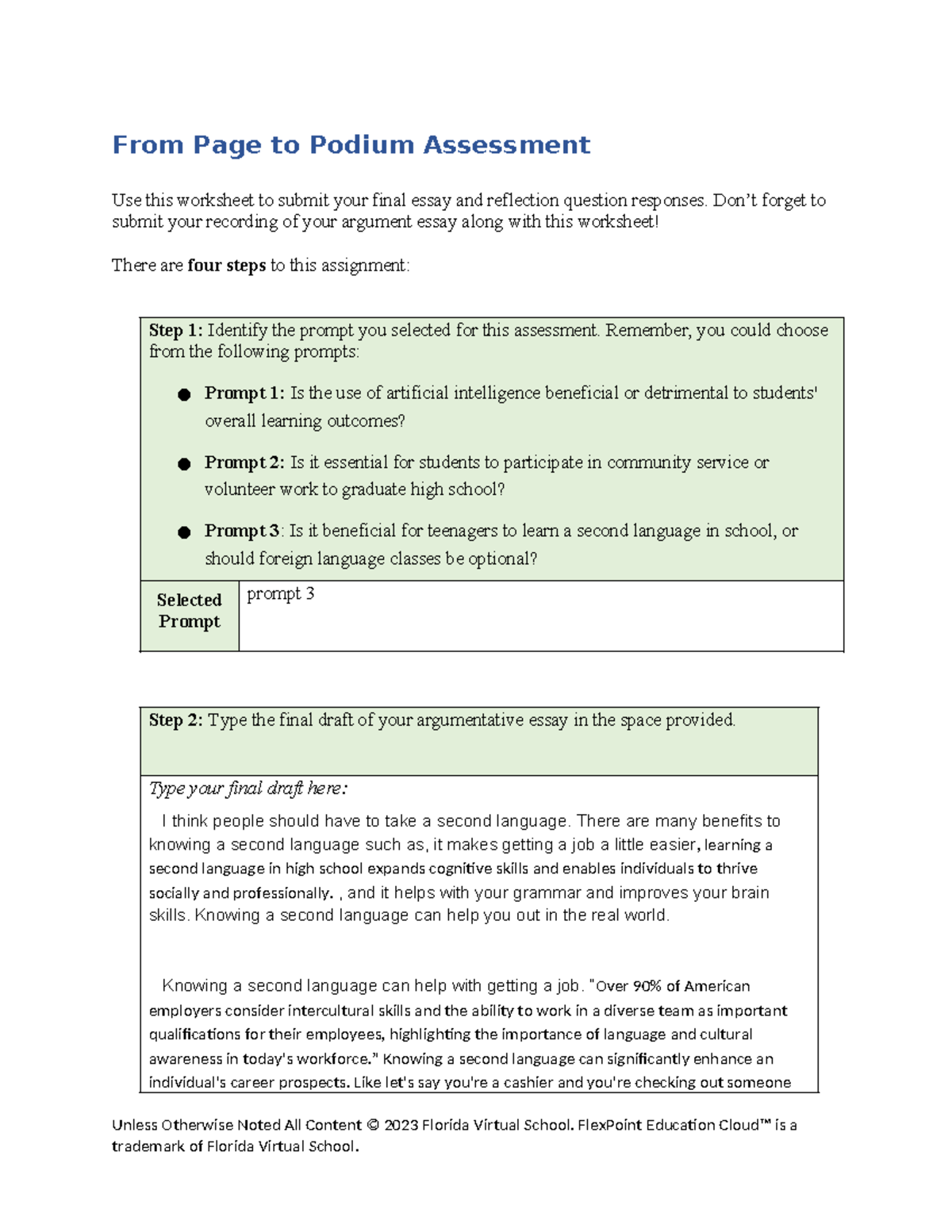 04 07 Final Reflection on Argumentative Essay and Presentation - Studocu