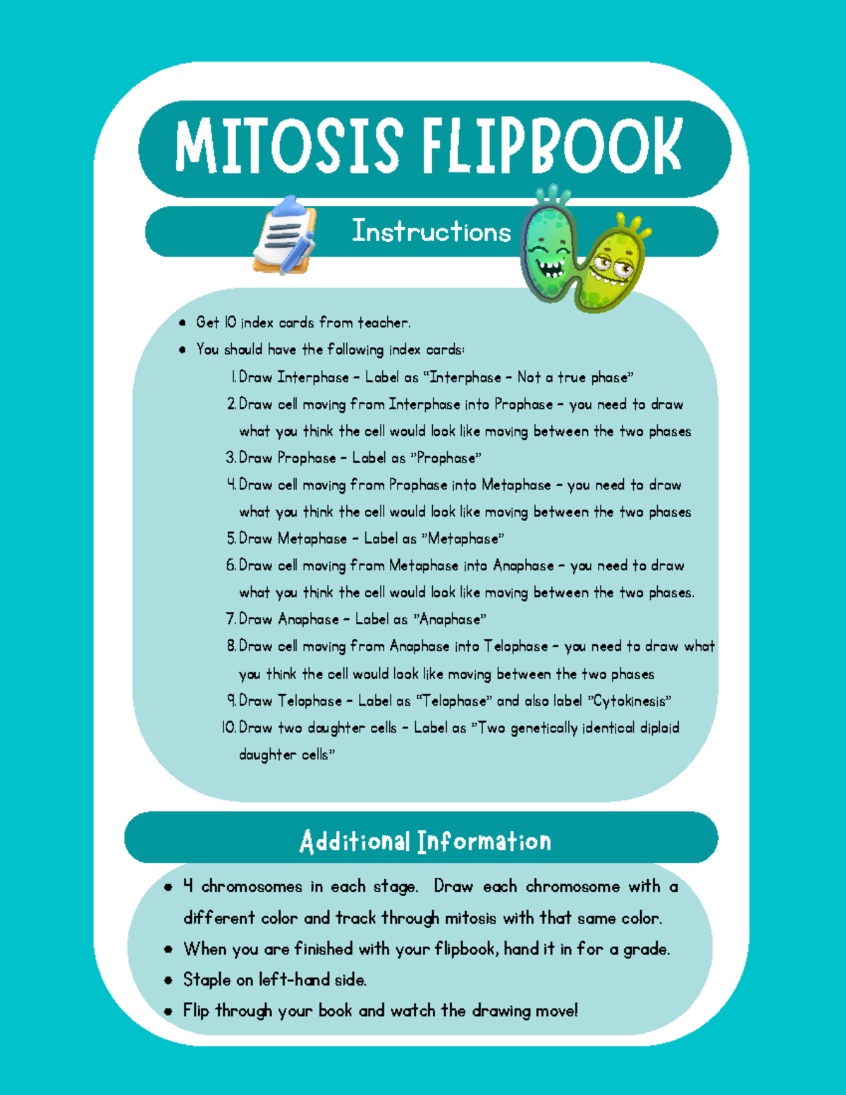 Mitosis Flipbook Activity-1 - Instructions Get 10 index cards from ...