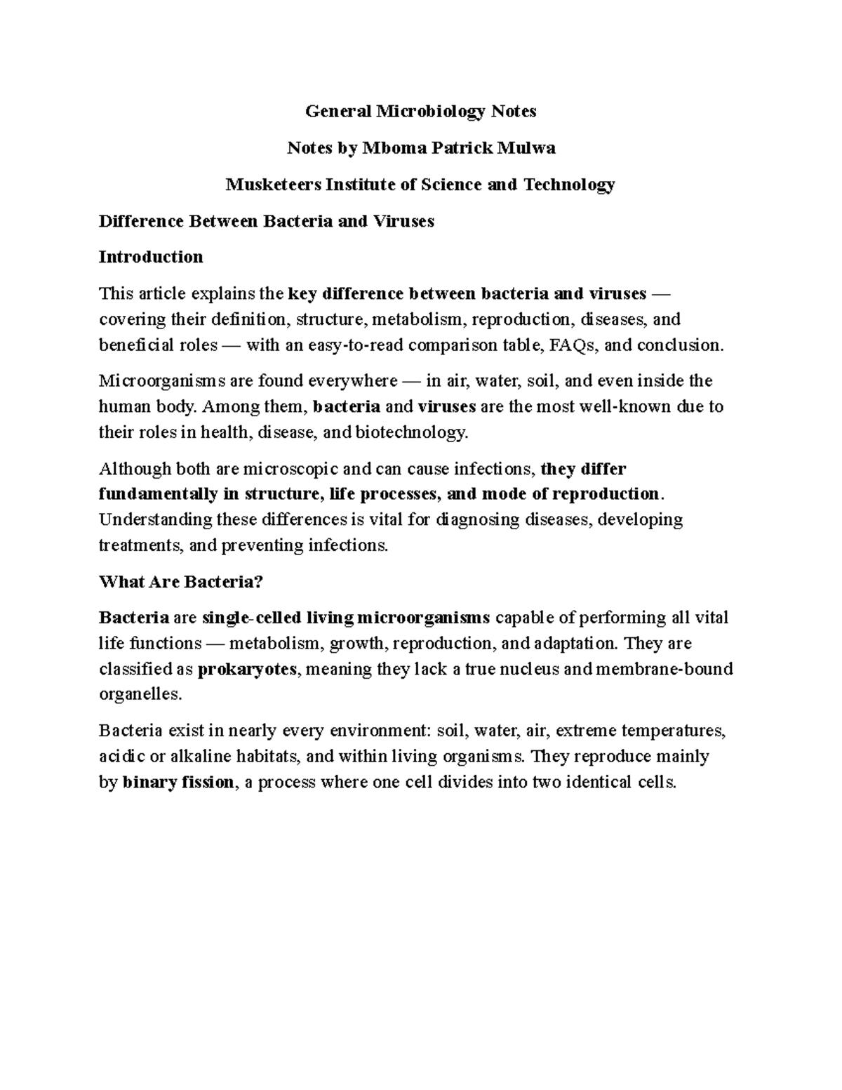 General Microbiology Notes: Key Differences Between Bacteria and ...