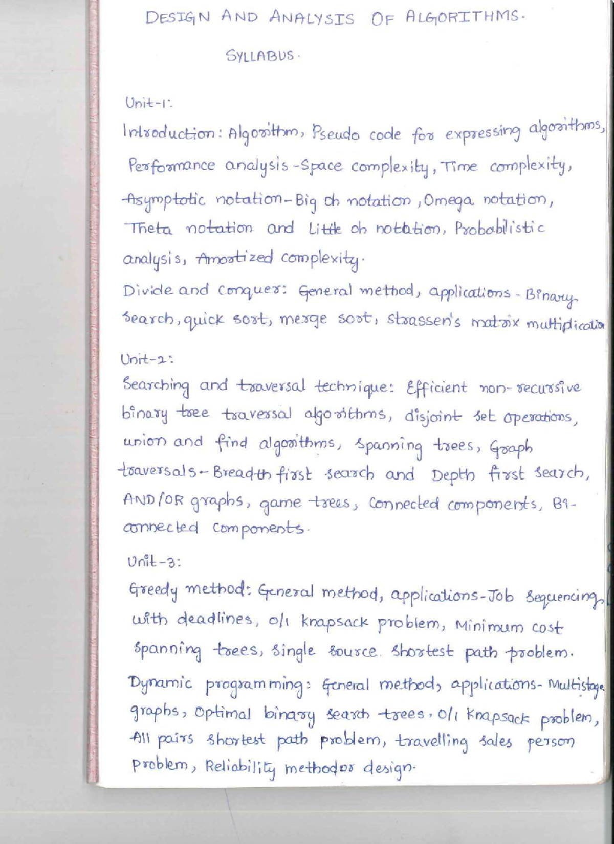 DAA Unit 1 - Design and Analysis of Algorithms Summary Notes - Studocu