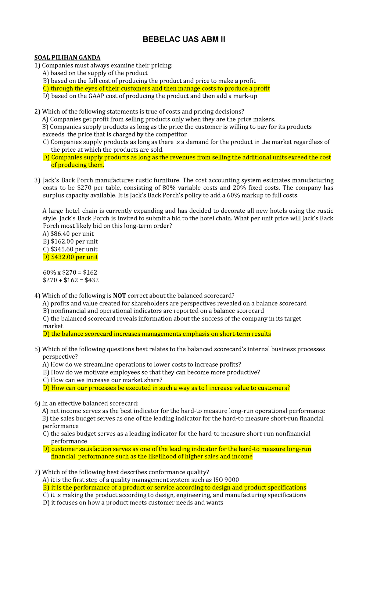 BEBELAC UAS ABM II: Multiple Choice Questions & Case Studies - Studocu