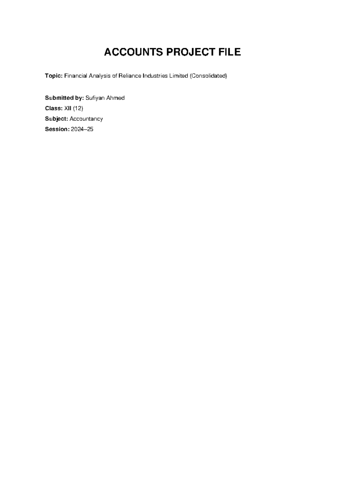 ACC XII Accounts Project: Financial Analysis of Reliance Industries ...