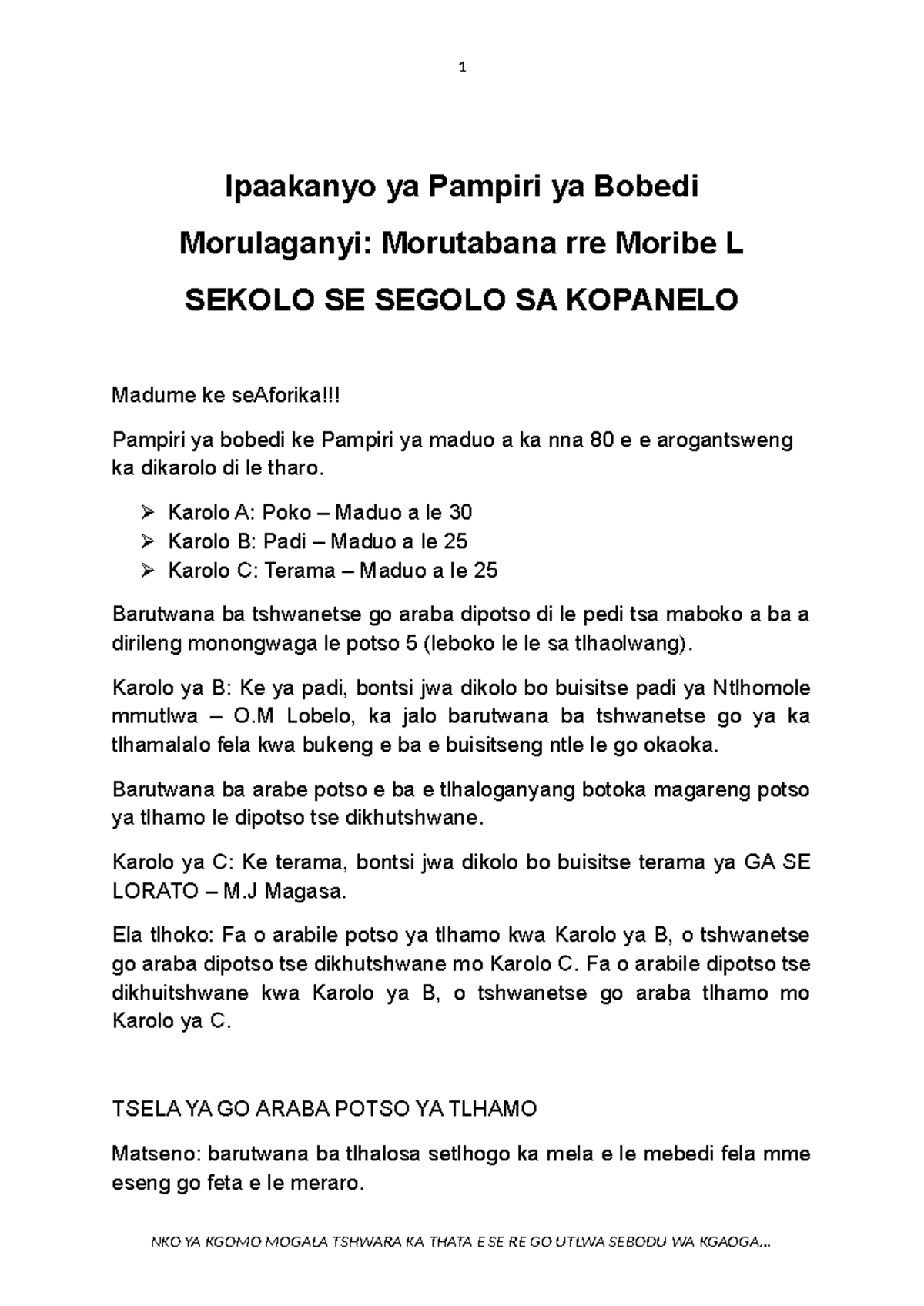 Ipaakanyo ya Pampiri ya Bobedi - A Study Guide for SEKOLO SE SEGOLO SA ...
