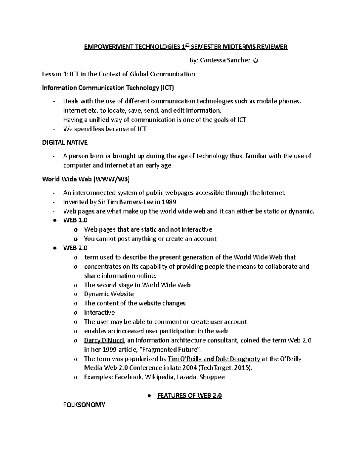 Empowerment Technologies 1ST Sem. Midterm Reviewer Notes - Studocu