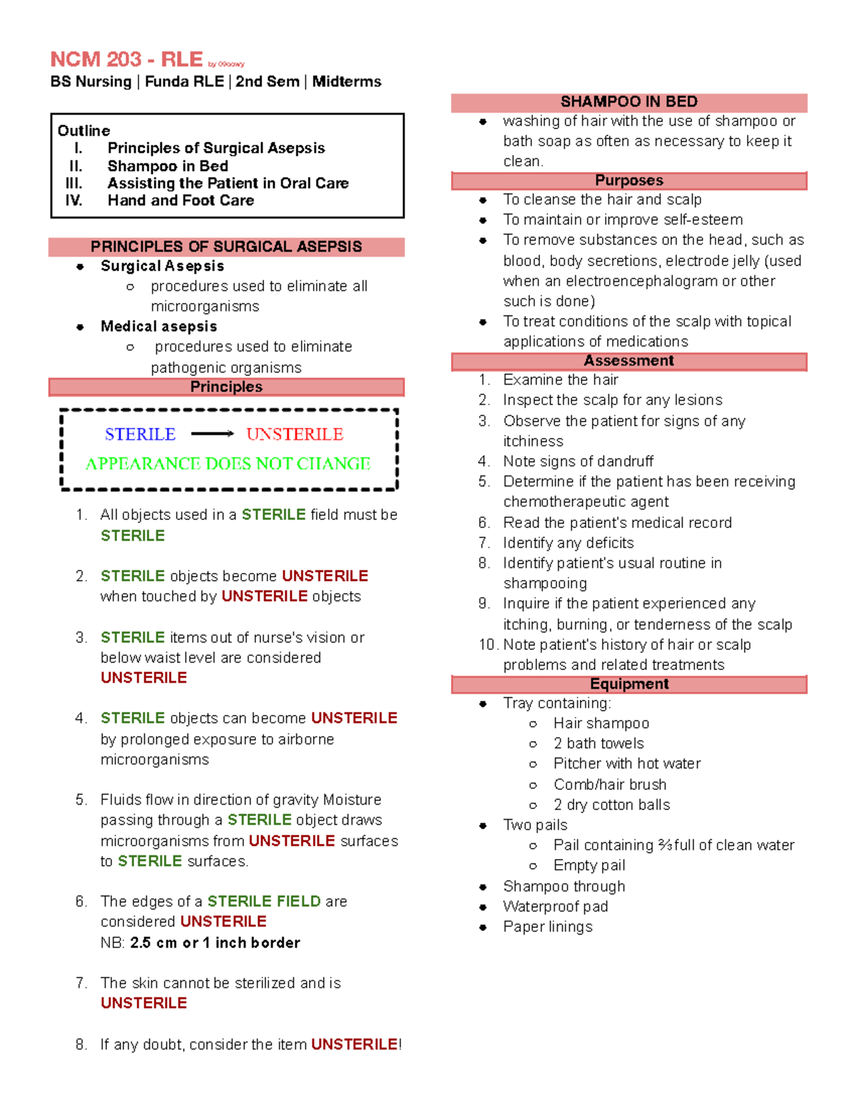 Funda RLE Midterms Quiz Notes - Surgical Asepsis & Patient Care - Studocu