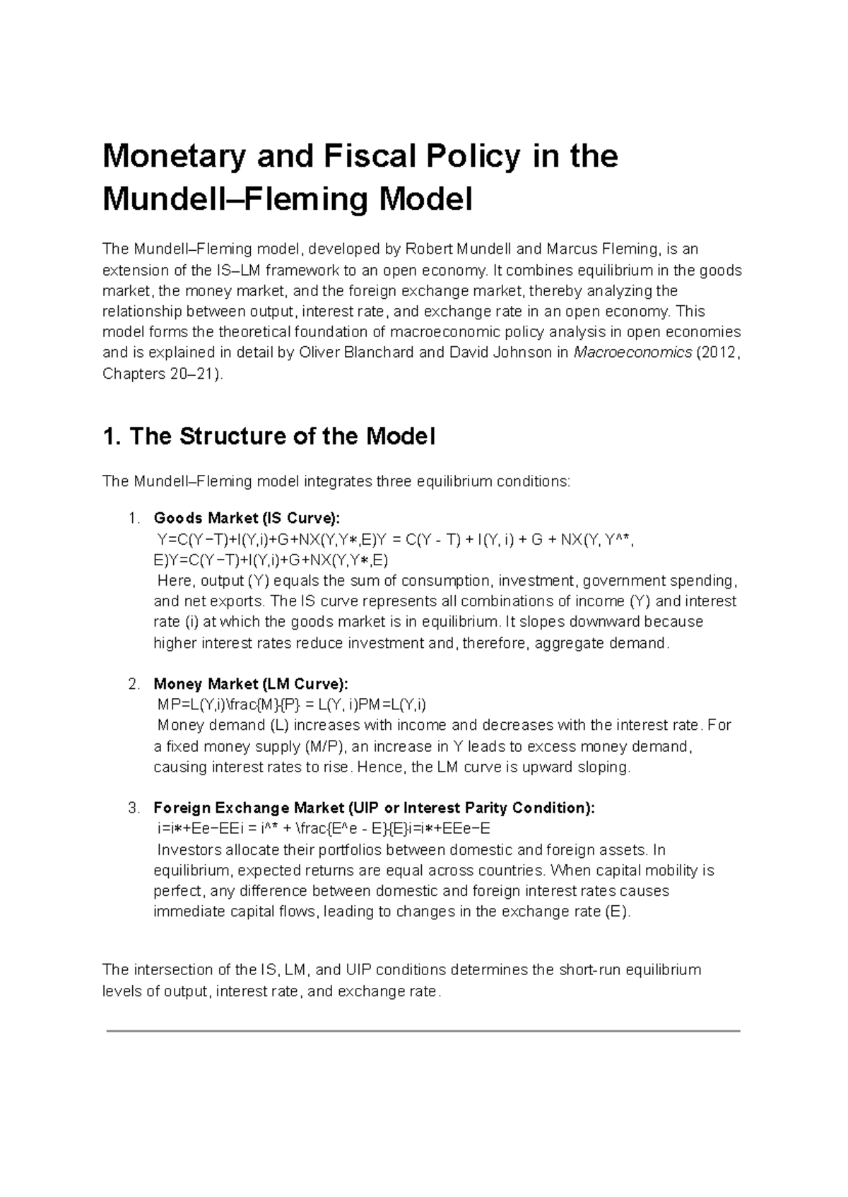Monetary and Fiscal Policy in the Mundell–Fleming Model (ECO 301) - Studocu
