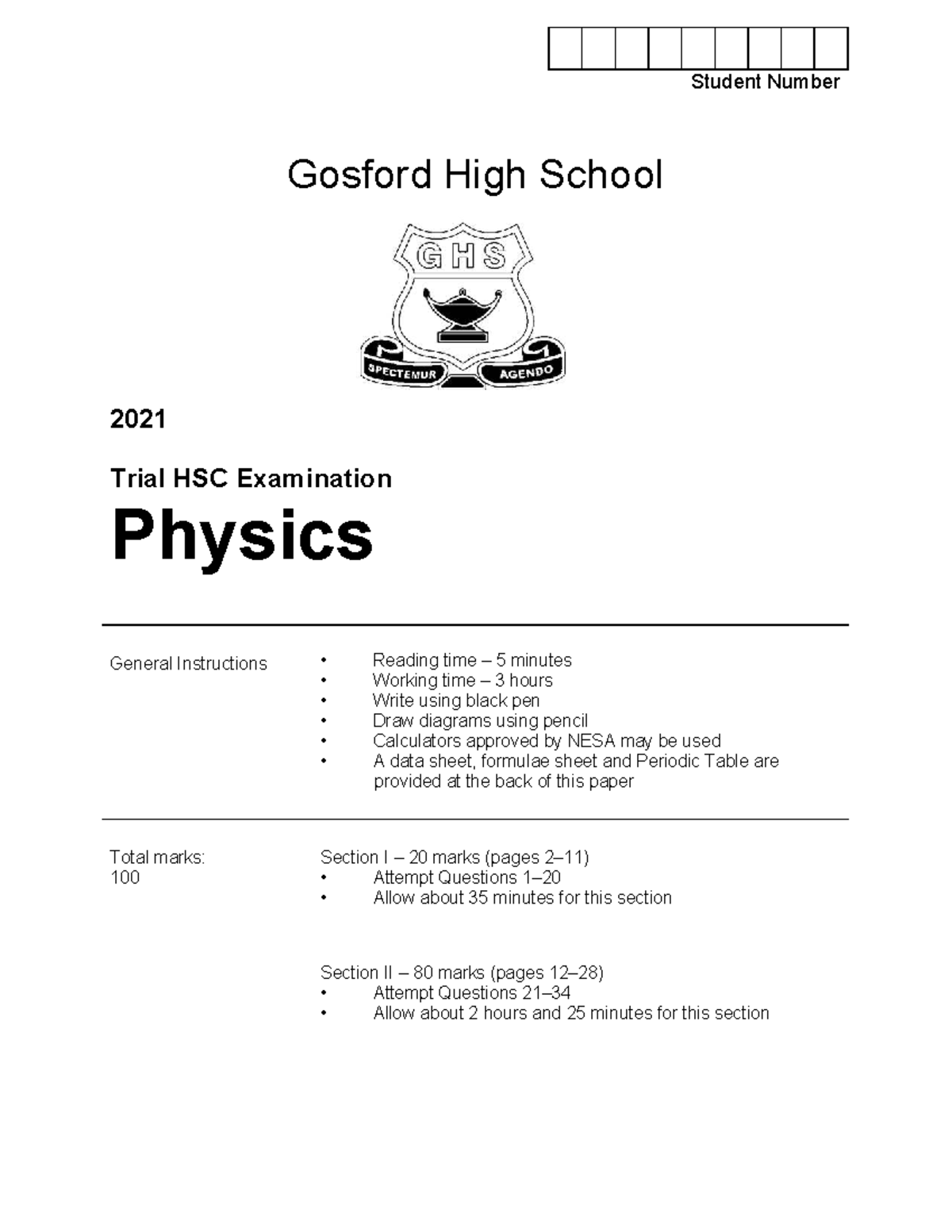 2021 HSC Trial Exam Physics - Gosford High School - Studocu