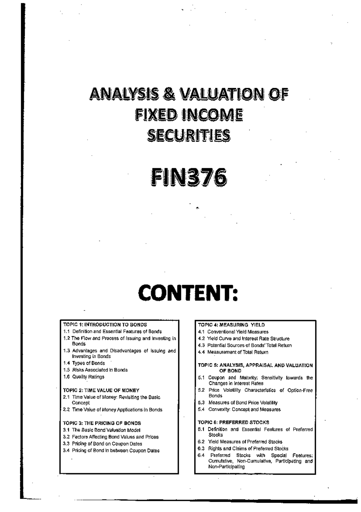 FIN376 1st Edition Manual - Analysis and Valuation of Fixed Income ...