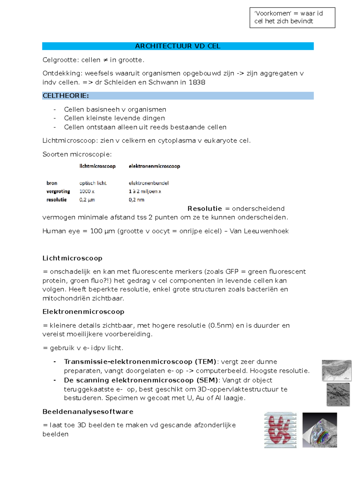 Samenvatting Celbiologie (BIO101): Structuur, Functies en Celdeling ...