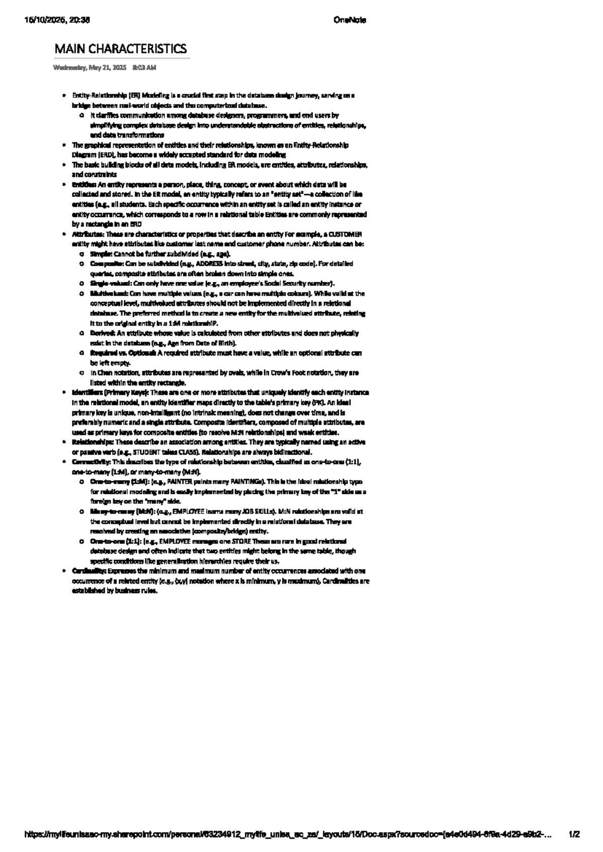 Entity Relationship Diagram (ERD) Characteristics Overview - Studocu