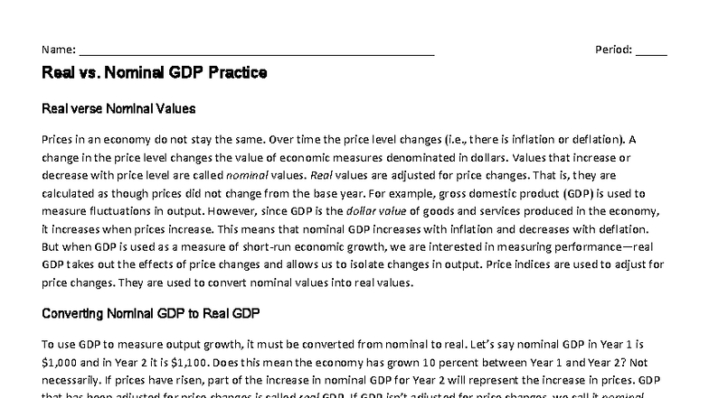 Real vs. Nominal GDP Practice: Understanding Economic Measures - Studocu