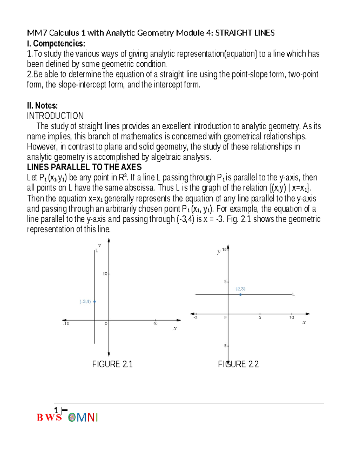 OMNI4 2ndsem 2022 Calc 1: Analytic Geometry Module 4 - Lines - Studocu