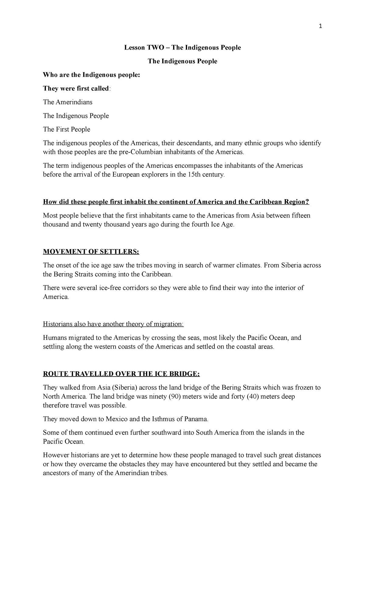 Students Notes Lesson 2 - Lesson TWO – The Indigenous People The ...