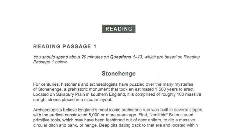 Stonehenge: Mysteries of Construction and Purpose - Reading Passage 1 ...