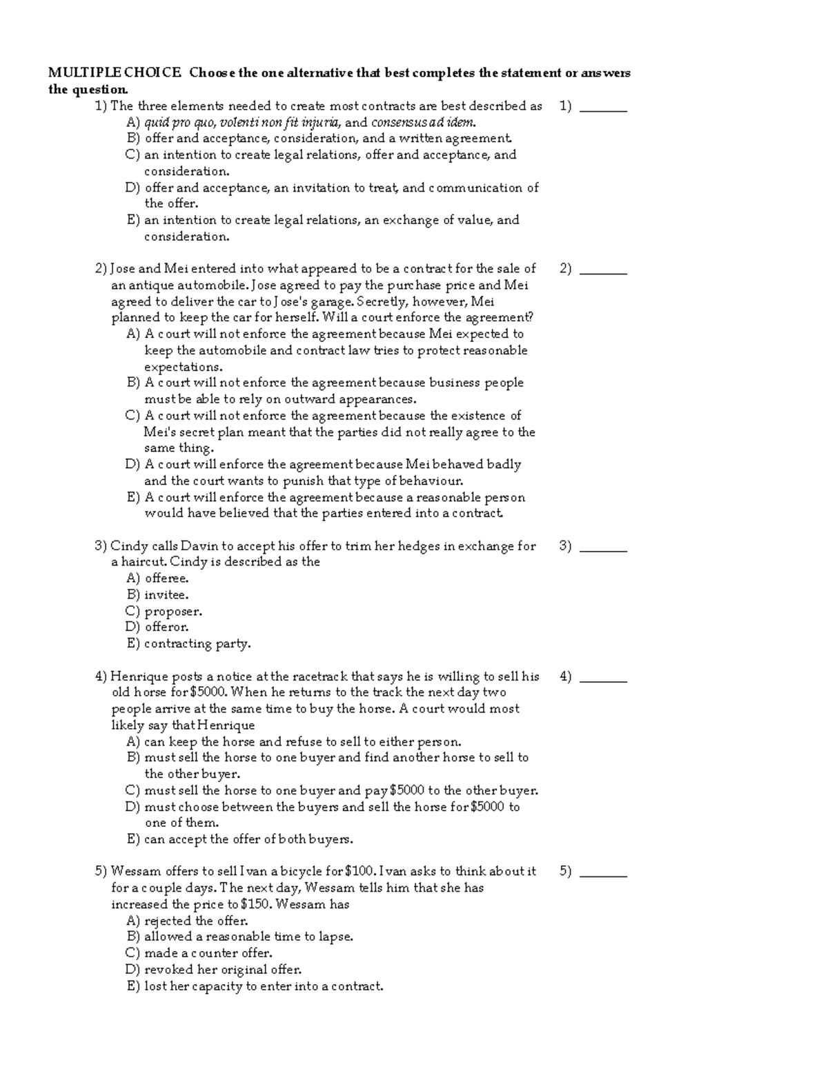 Exam 2014 Questions & Answers - Contract Law (Chapter 7) - Studocu