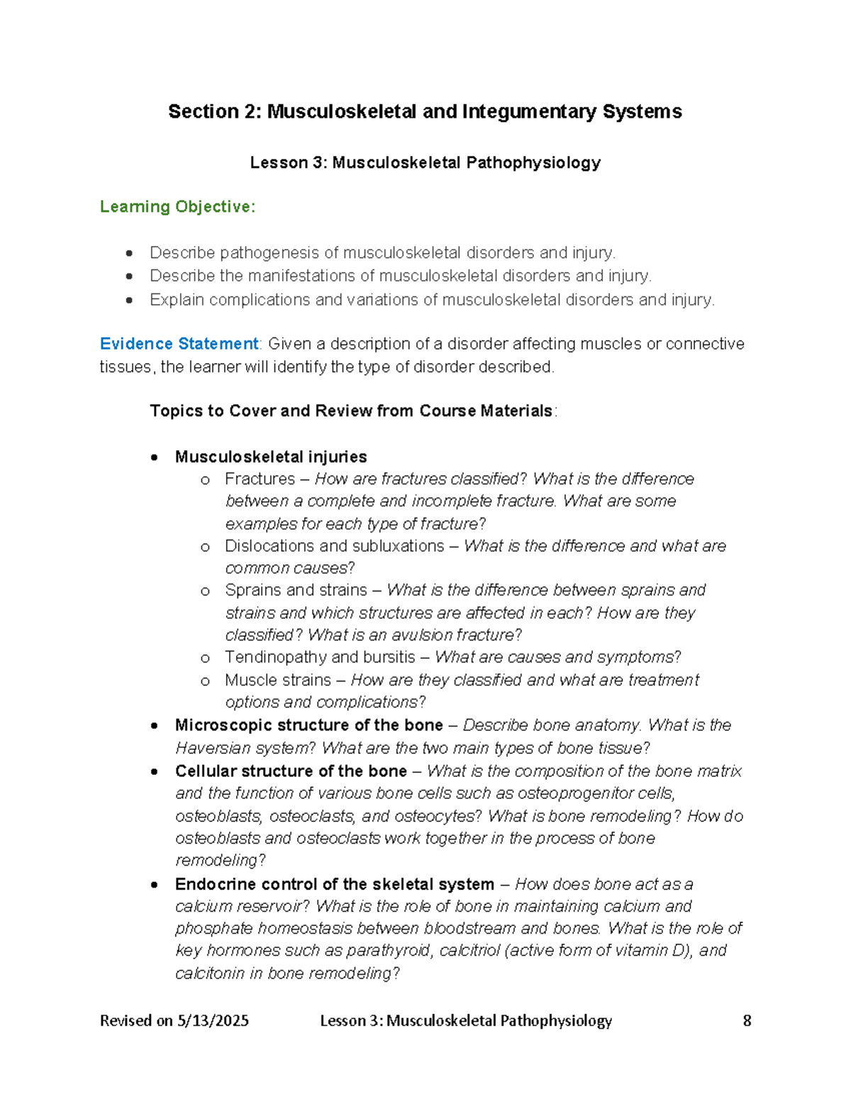 Musculoskeletal Pathophysiology: Lesson 3 Guide (MSK 101) - Studocu