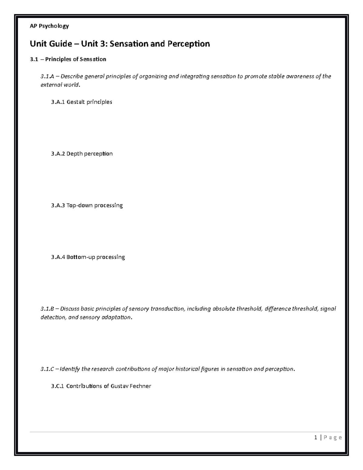 AP Psychology U3 – Sensation and Perception Study Guide - Studocu