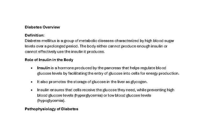 Diabetes Overview: Summary of Lecture Notes (MED101) - Studocu