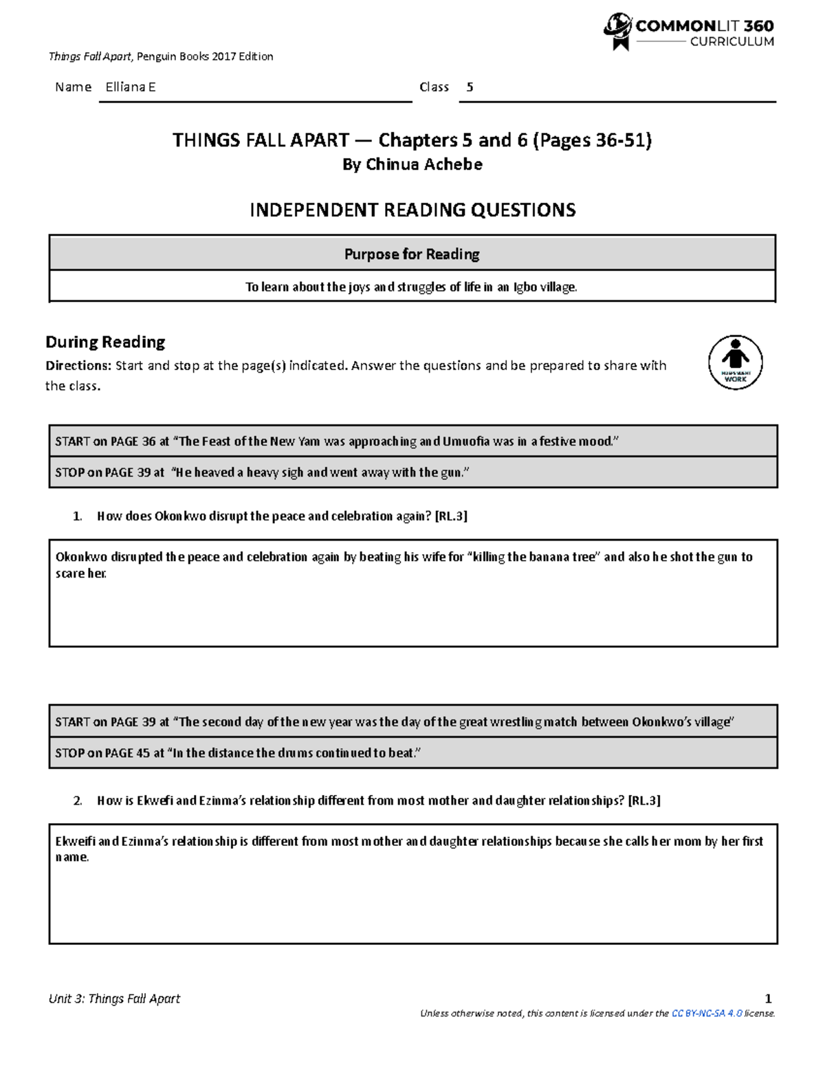 Elliana Emerson 11. Things Fall Apart Chap 5-6 Student COPY - Things ...