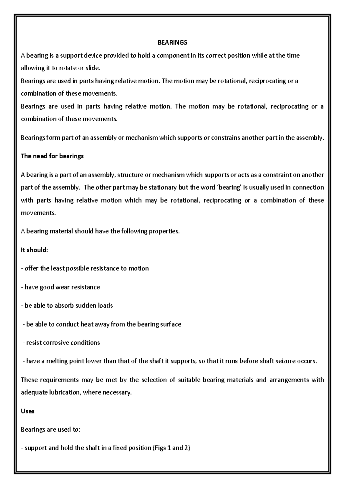 BEARINGS: Lesson Notes on Types, Uses, and Design Considerations - Studocu