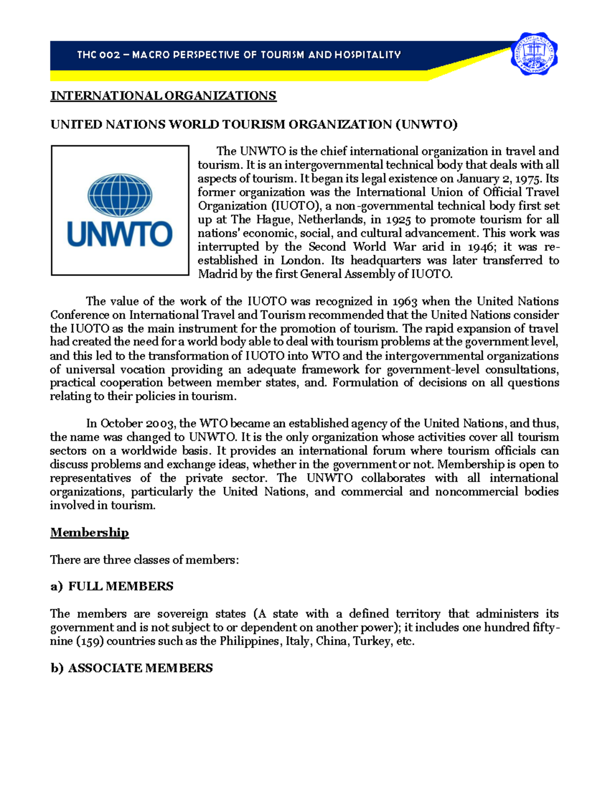 Tourism AND Hospitality Organizations - INTERNATIONAL ORGANIZATIONS ...
