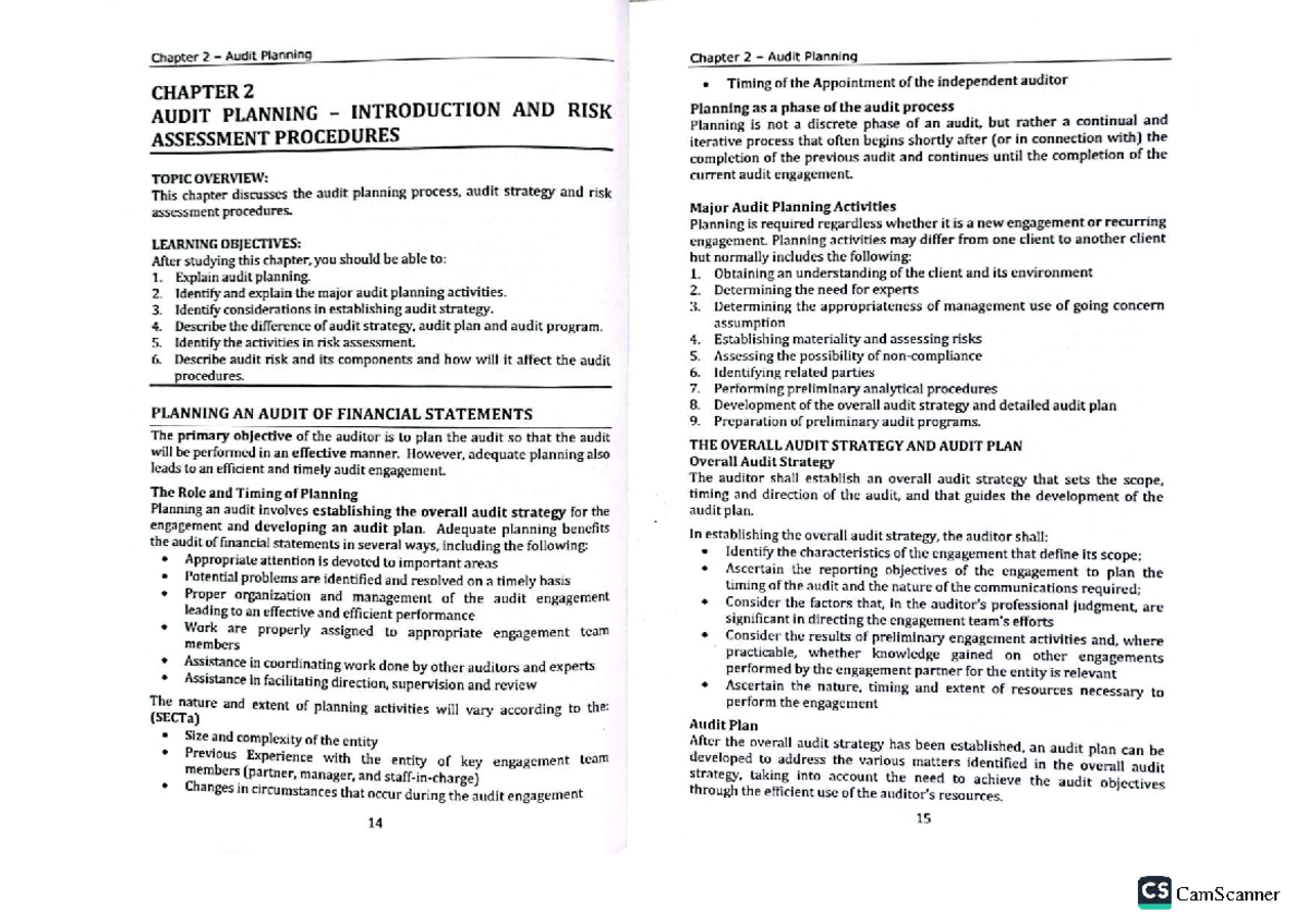 CS Chapter 2 Audit Planning: Introduction & Risk Assessment Procedures - Studocu