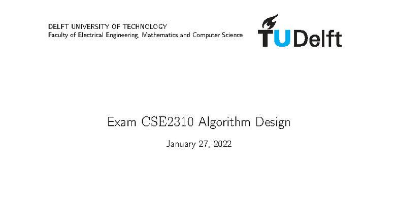 CSE2310 Exam: Algorithm Design - January 27, 2022 - Studeersnel