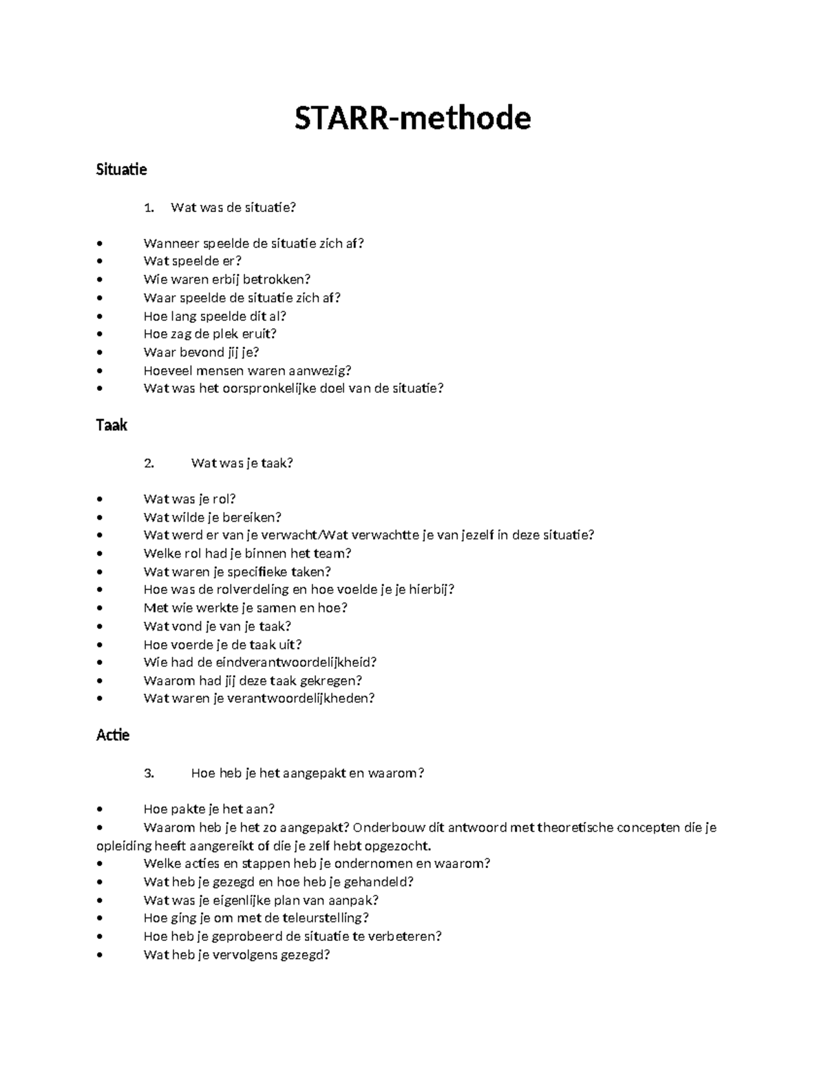 STARR-methode: Reflectie op Situatie, Taak en Acties in Proces ...