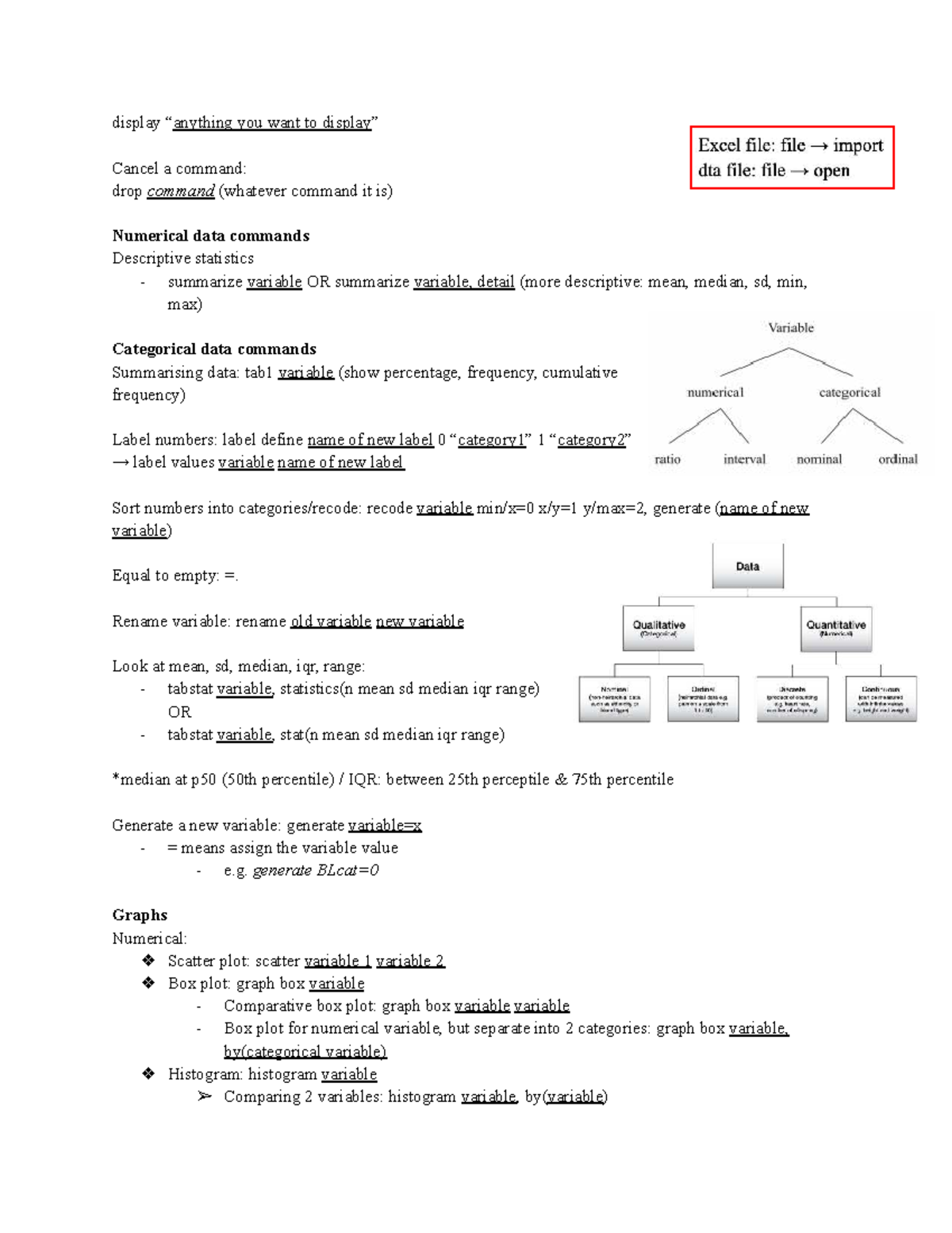 Stata Commands Cheat Sheet for Data Analysis Techniques - Studocu