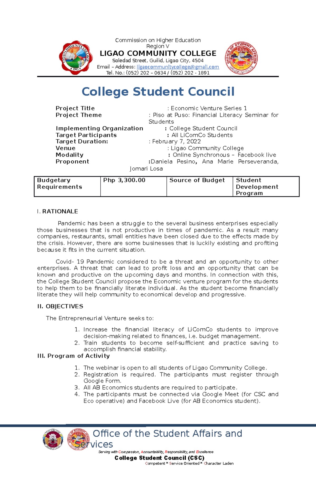 Inbound 6031290376763892571 - Commission on Higher Education Region V LIGAO COMMUNITY COLLEGE ...