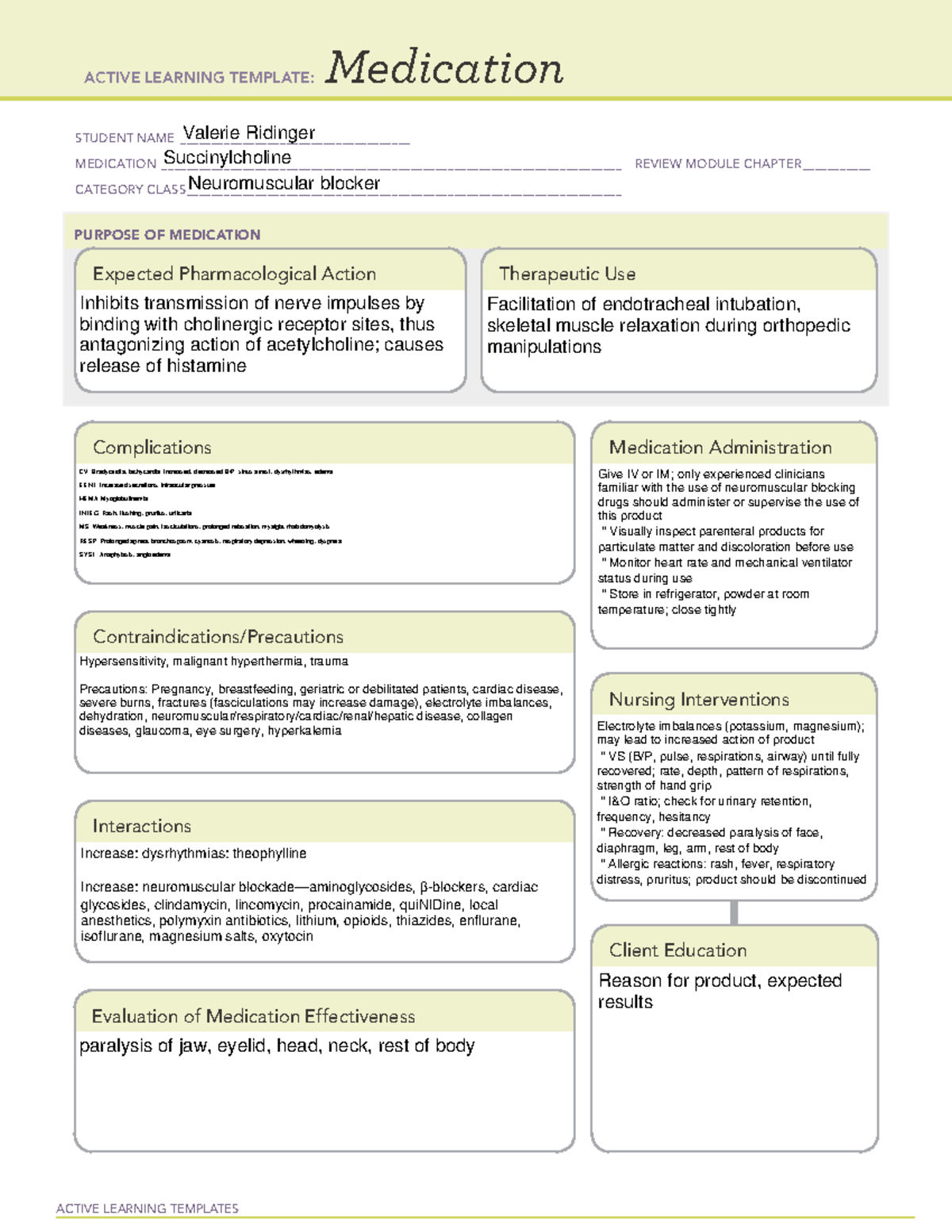 Active Learning Template: Succinylcholine Medication Review (NUR 101 ...