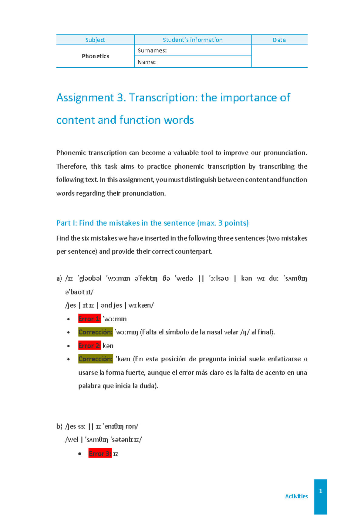 Inf82 Assignment 3: Phonemic Transcription & Word Analysis - Studocu