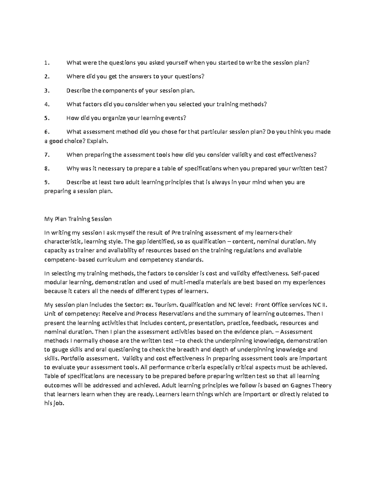 Plan for Training Session: Design and Assessment Strategies - Studocu