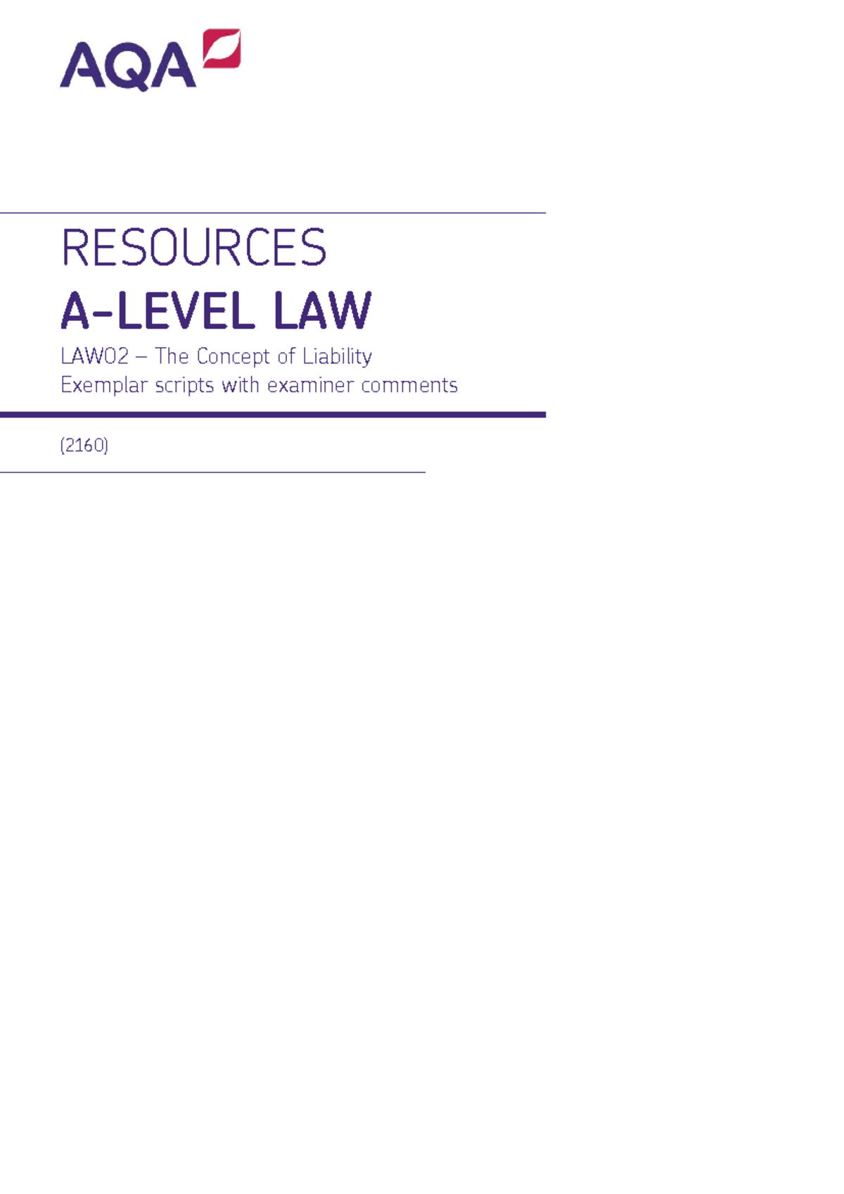 A Level Law Sample Answers: Exemplar Scripts with Comments (LAW02 ...