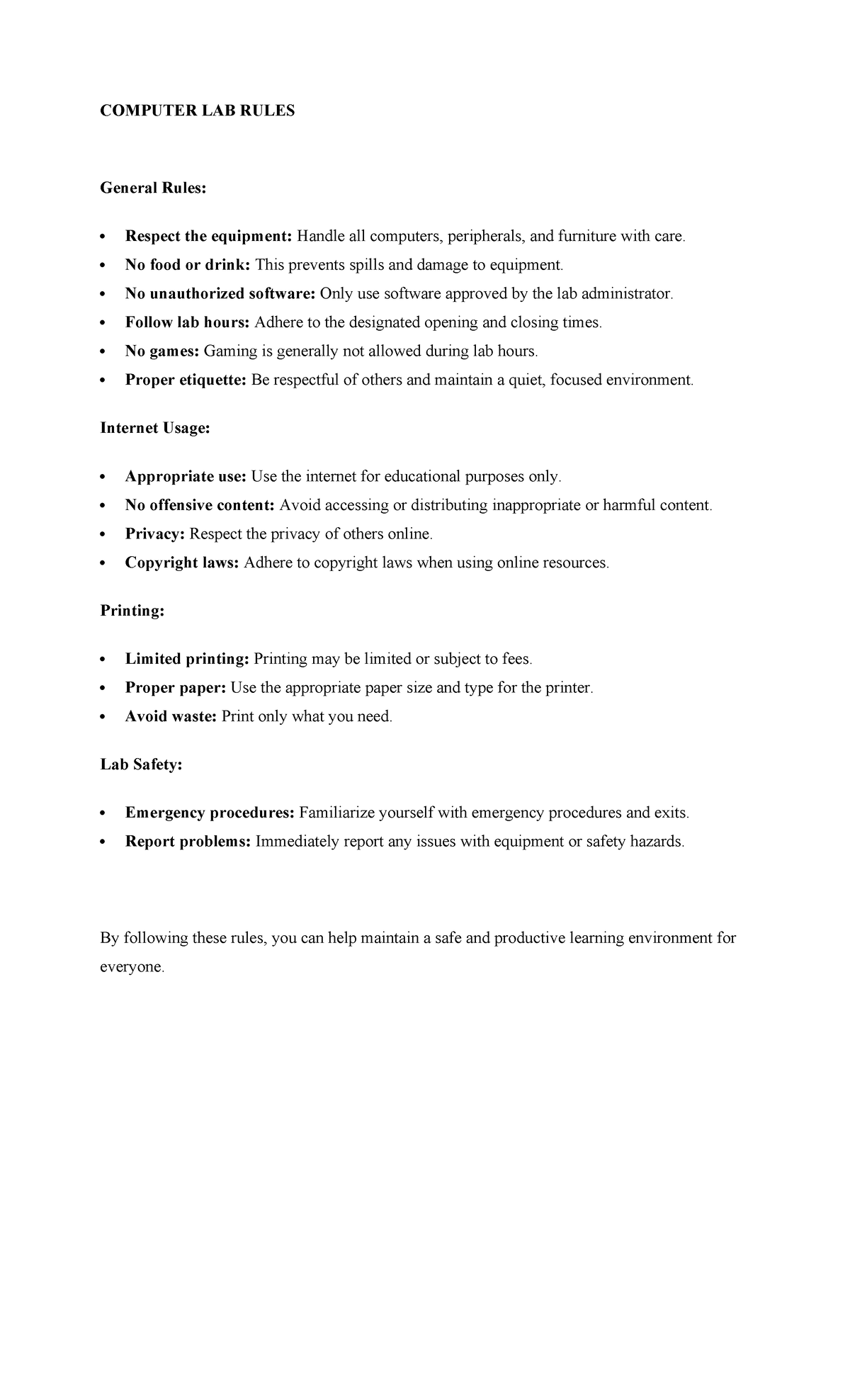 Computer LAB Rules and Guidelines for Responsible Use - Studocu