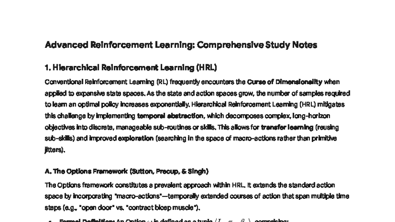 Advanced Reinforcement Learning: Unit 4 Study Notes (MSc DS & ML) - Studocu