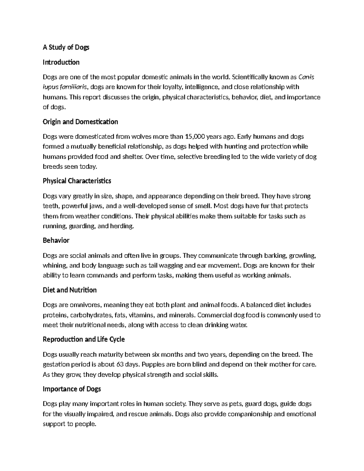 A Comprehensive Study of Dogs: Origin, Behavior, and Importance - Studocu