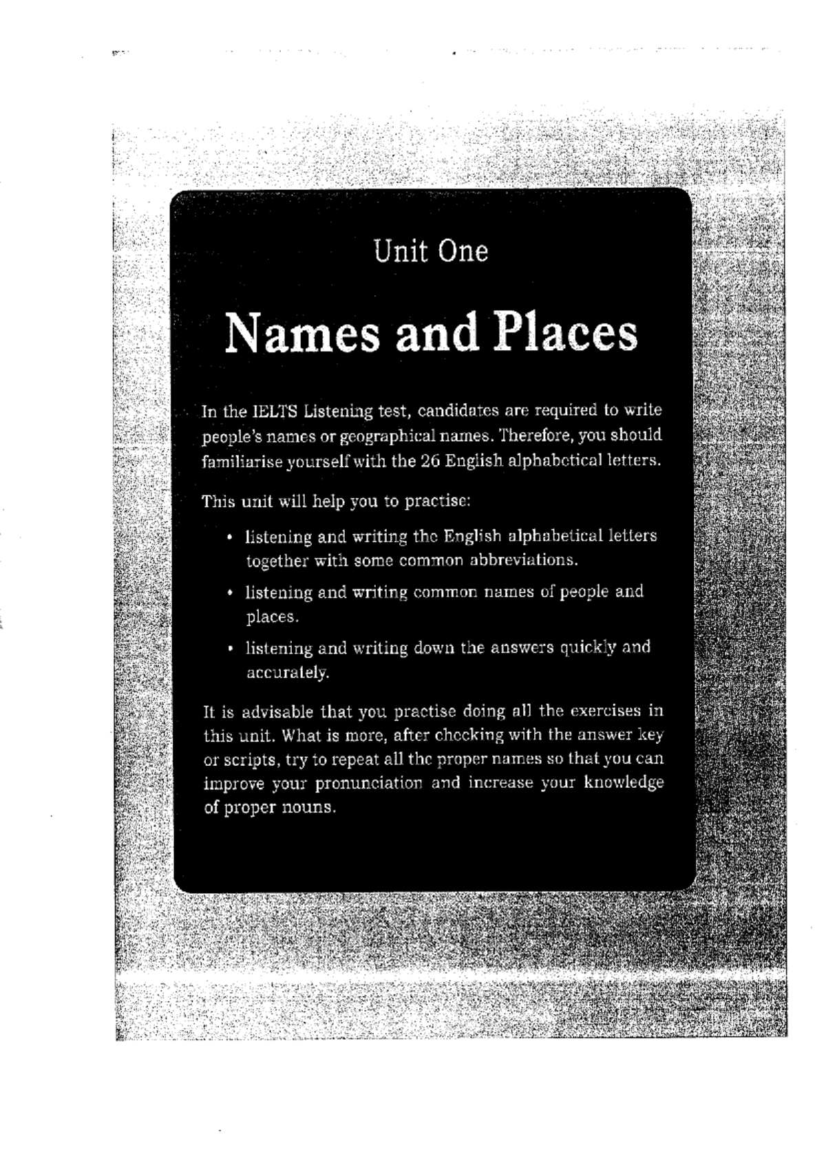 Unit One: Names and Places in IELTS Listening (Basic Practice) - Studocu