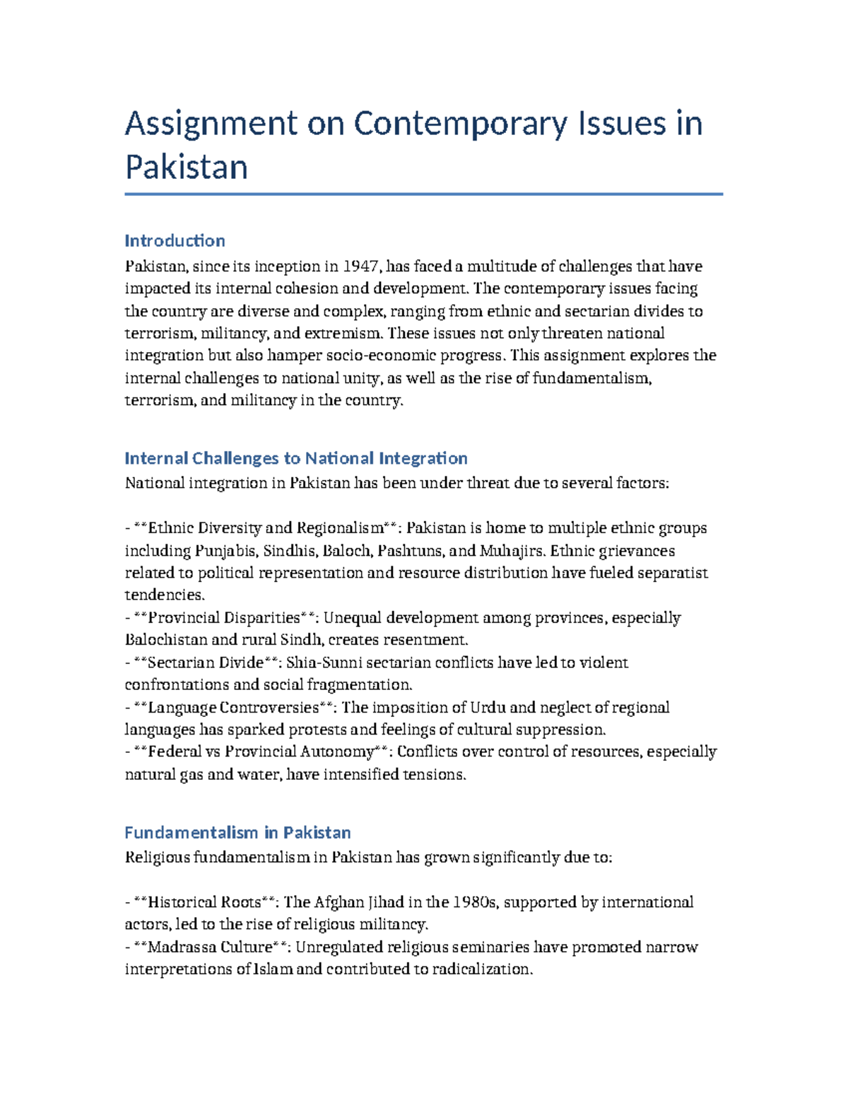 Contemporary Issues in Pakistan Assignment - Assignment on Contemporary ...