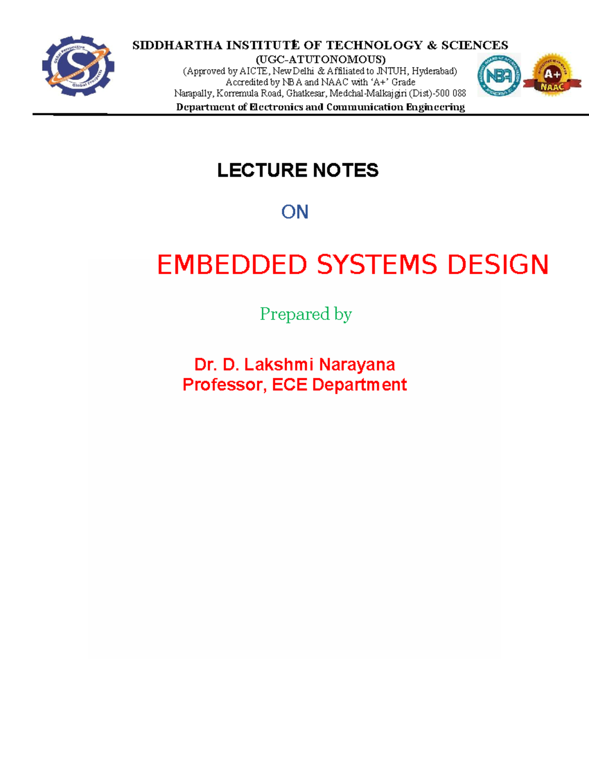 ECE 101: Lecture Notes on Embedded Systems Design - Studocu