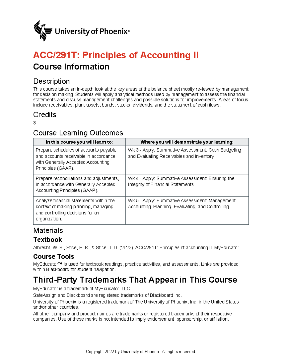 ACC291T Principles of Accounting II Syllabus Overview - Studocu