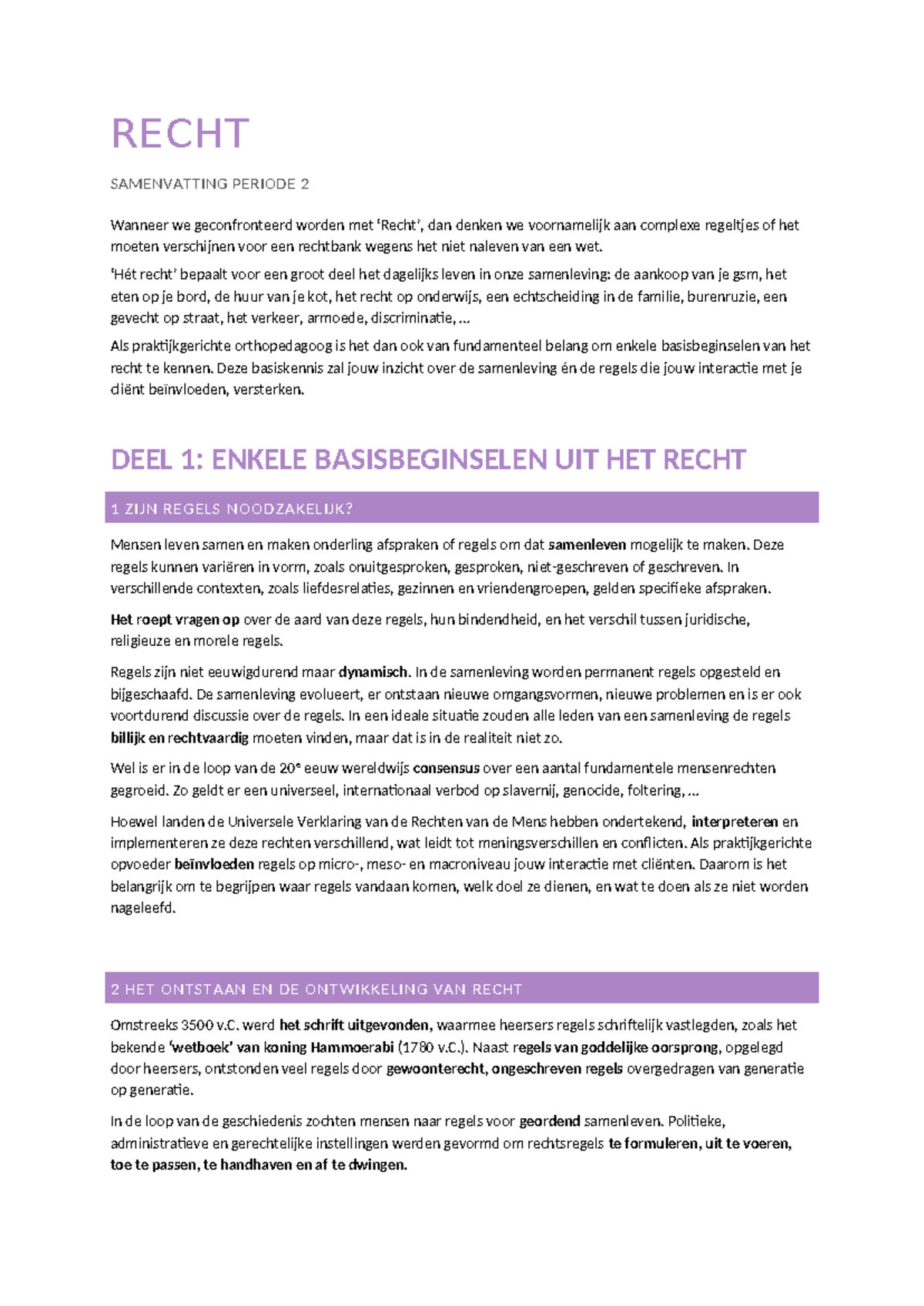 Recht - DEEL 1: Basisbeginselen en Evolutie van het Recht - Studocu