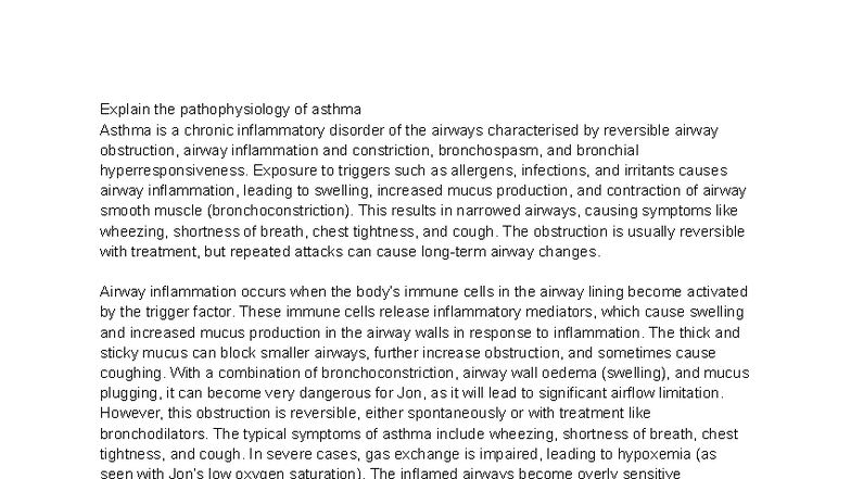 Asthma Pathophysiology Explained: Key Insights and Rationale - Studocu