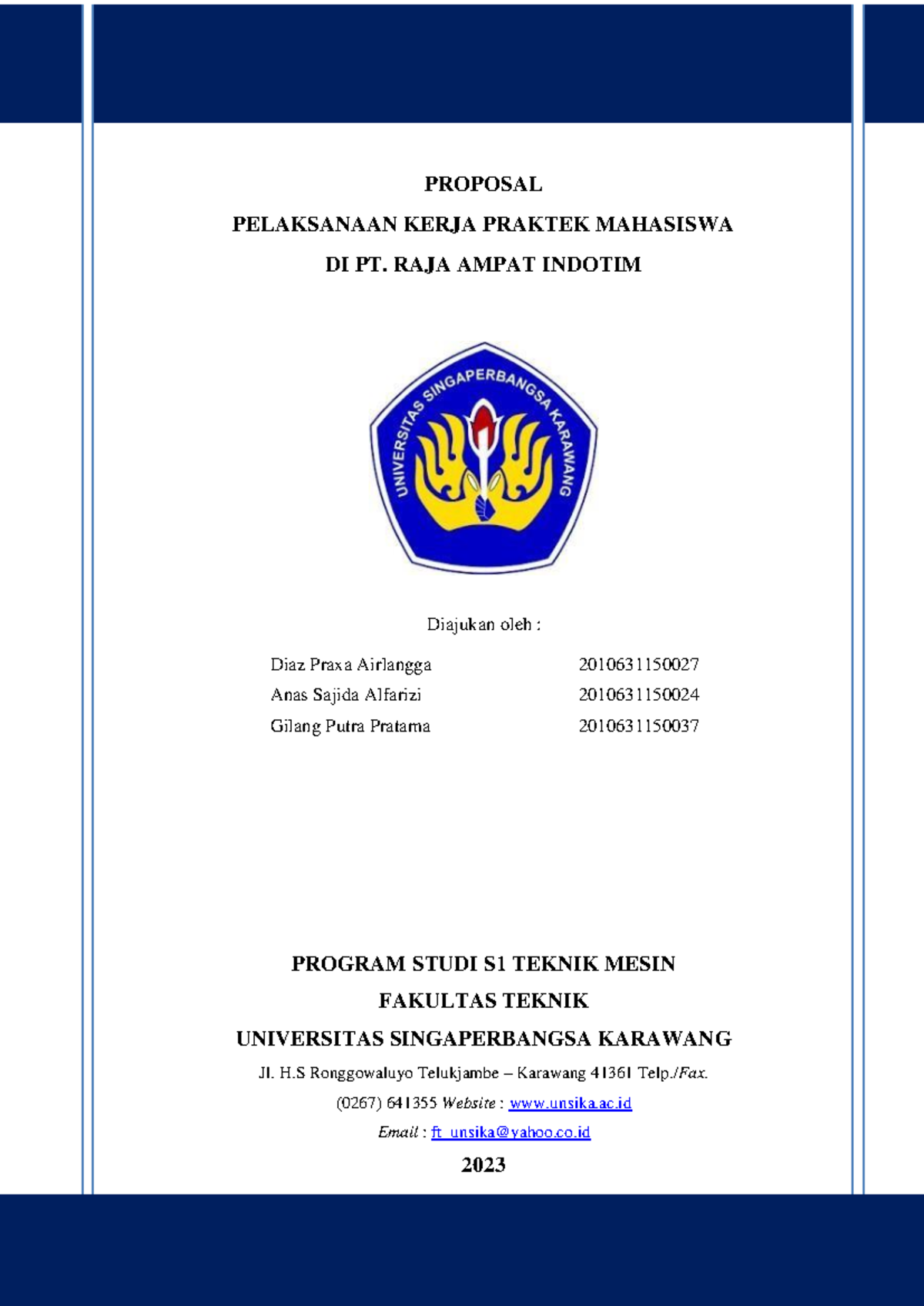 Proposal Kerja Praktek Mahasiswa S1 Teknik Mesin di PT. Raja Ampat ...