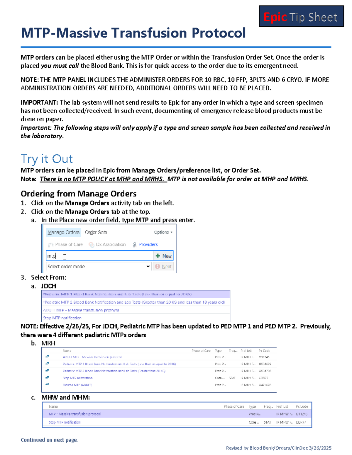MTP- Massive Transfusion Protocol Guidelines and Procedures - Studocu
