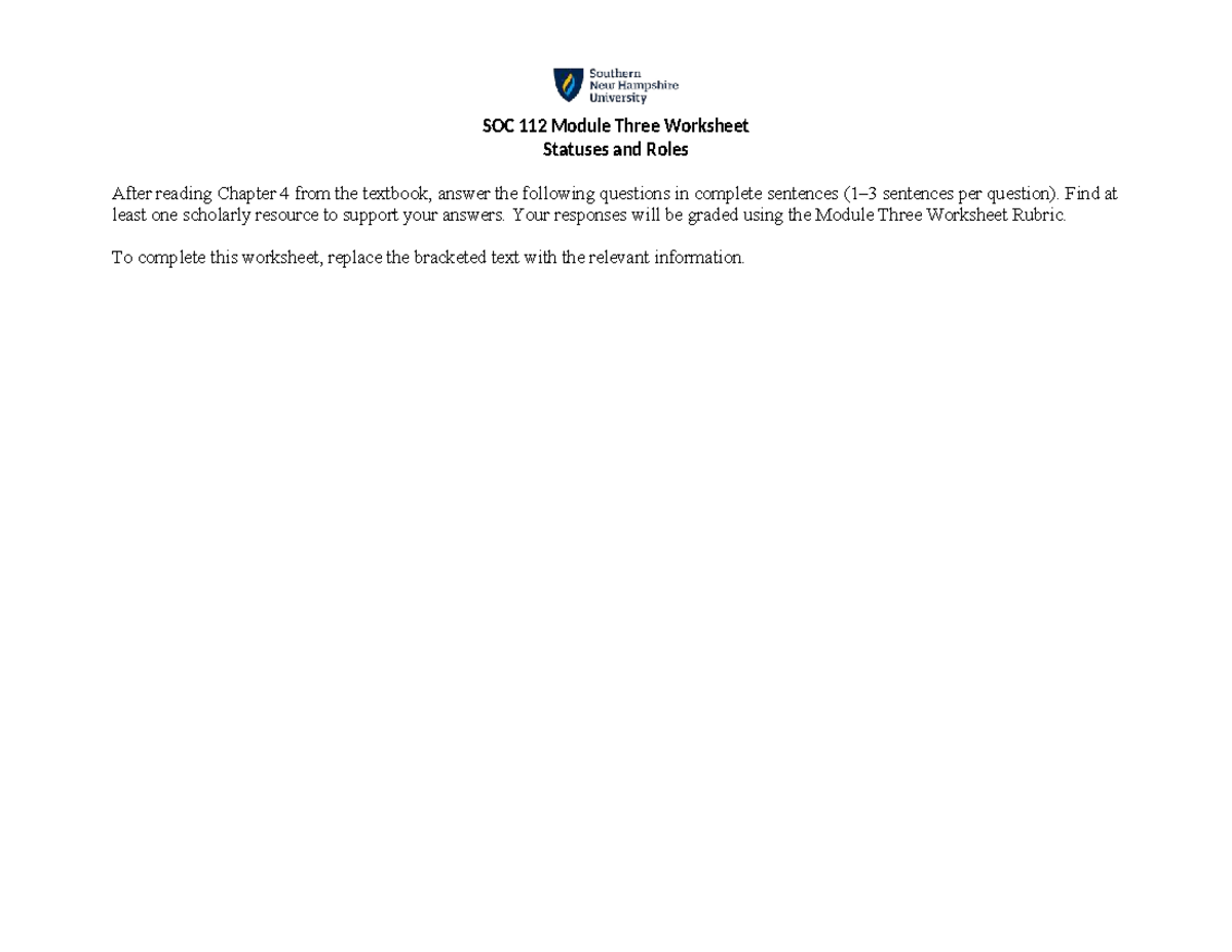 SOC 112 Module Three Worksheet- Filled - SOC 112 Module Three Worksheet ...