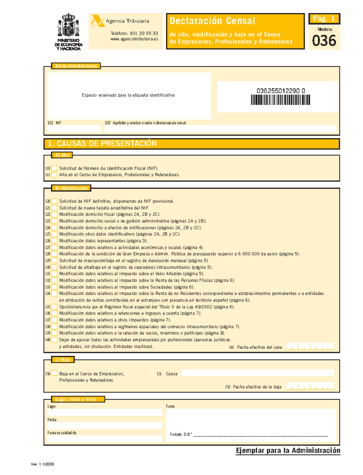 Modelo 036: Instrucciones para Alta, Modificación y Baja en el Censo ...